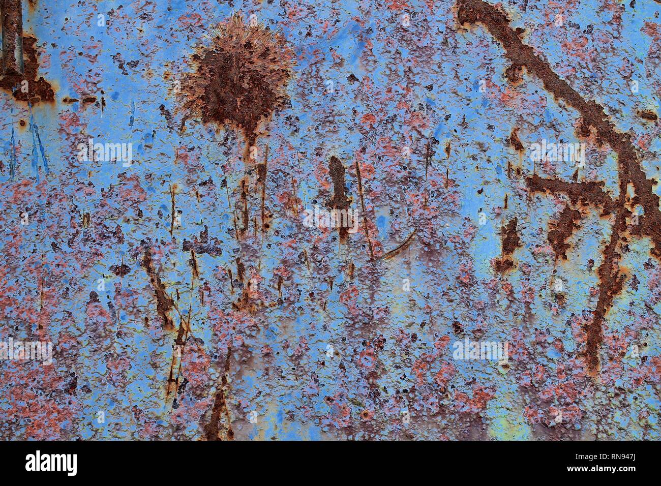 Close up surface of aged and weathered rusty metal surfaces in high ...