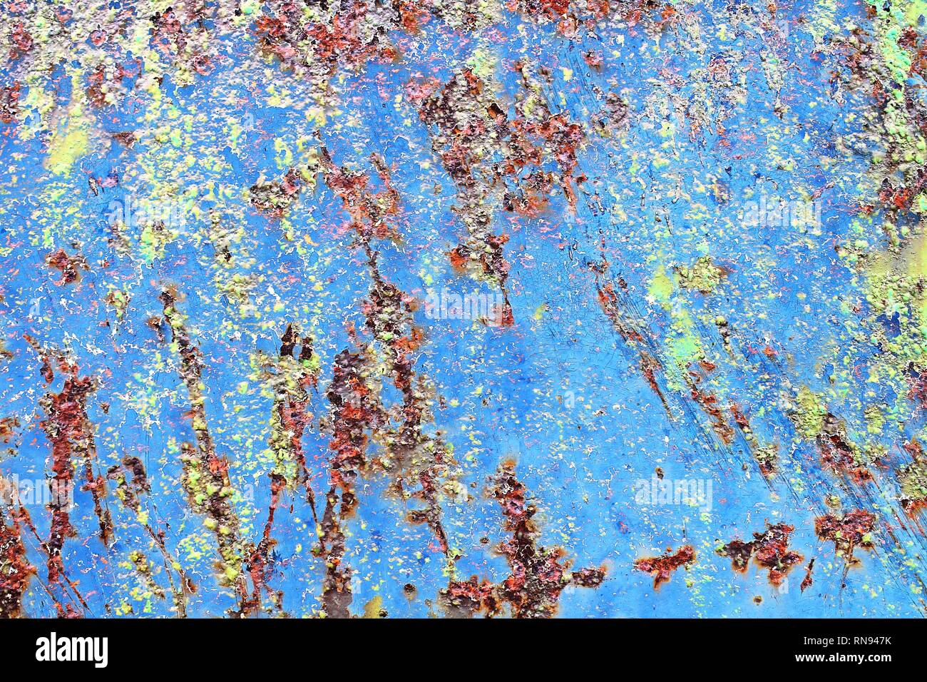 Close up surface of aged and weathered rusty metal surfaces in high ...