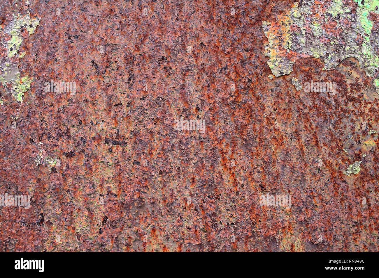 Close up surface of aged and weathered rusty metal surfaces in high ...