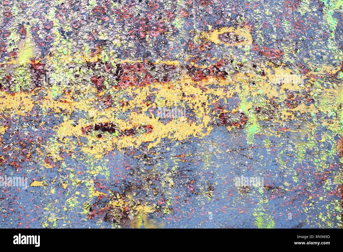 Close up surface of aged and weathered rusty metal surfaces in high ...