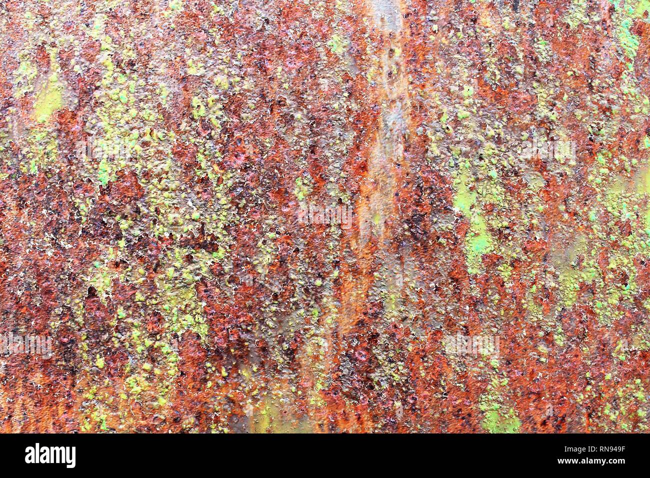 Close up surface of aged and weathered rusty metal surfaces in high ...