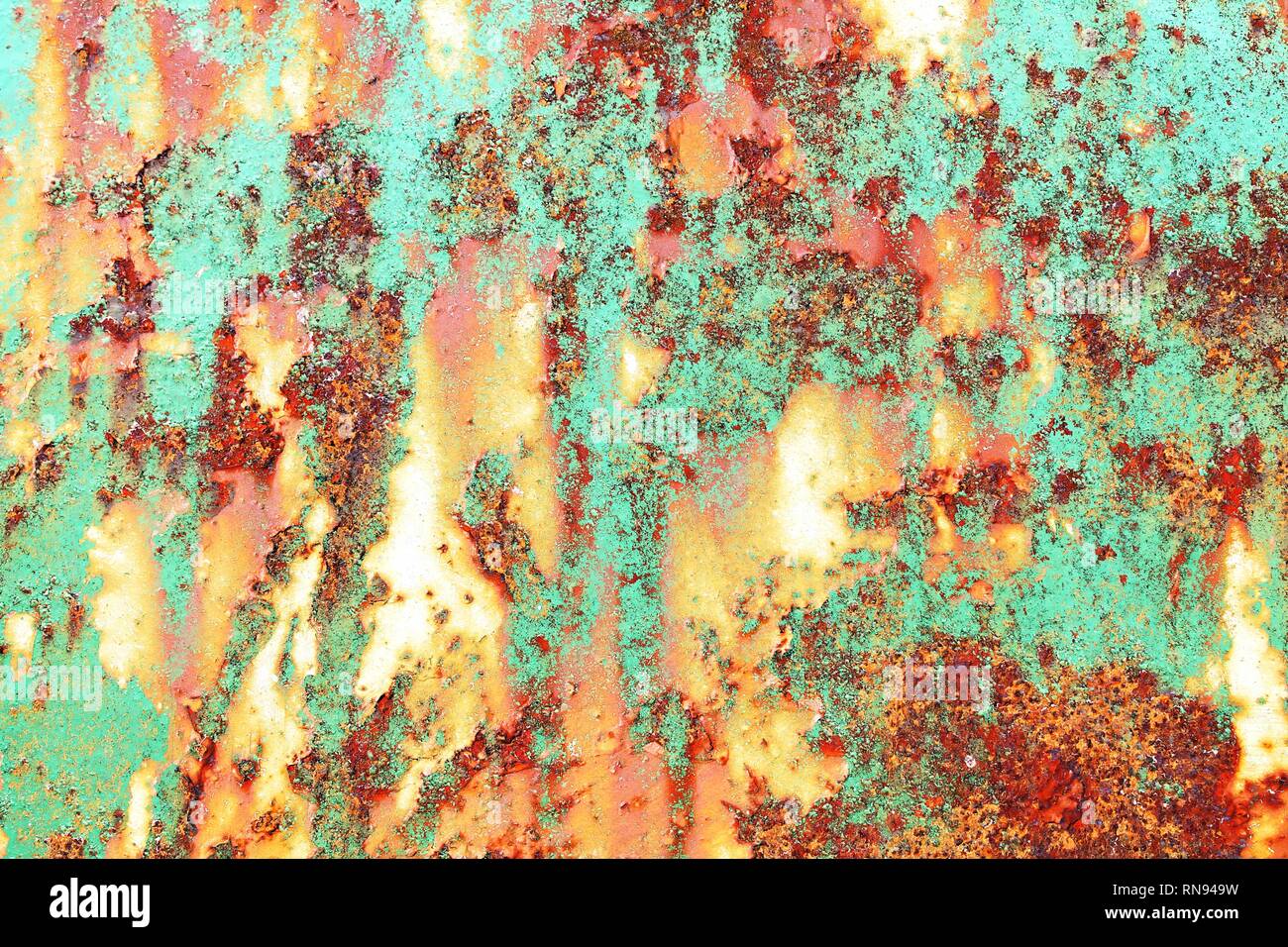 Close up surface of aged and weathered rusty metal surfaces in high ...