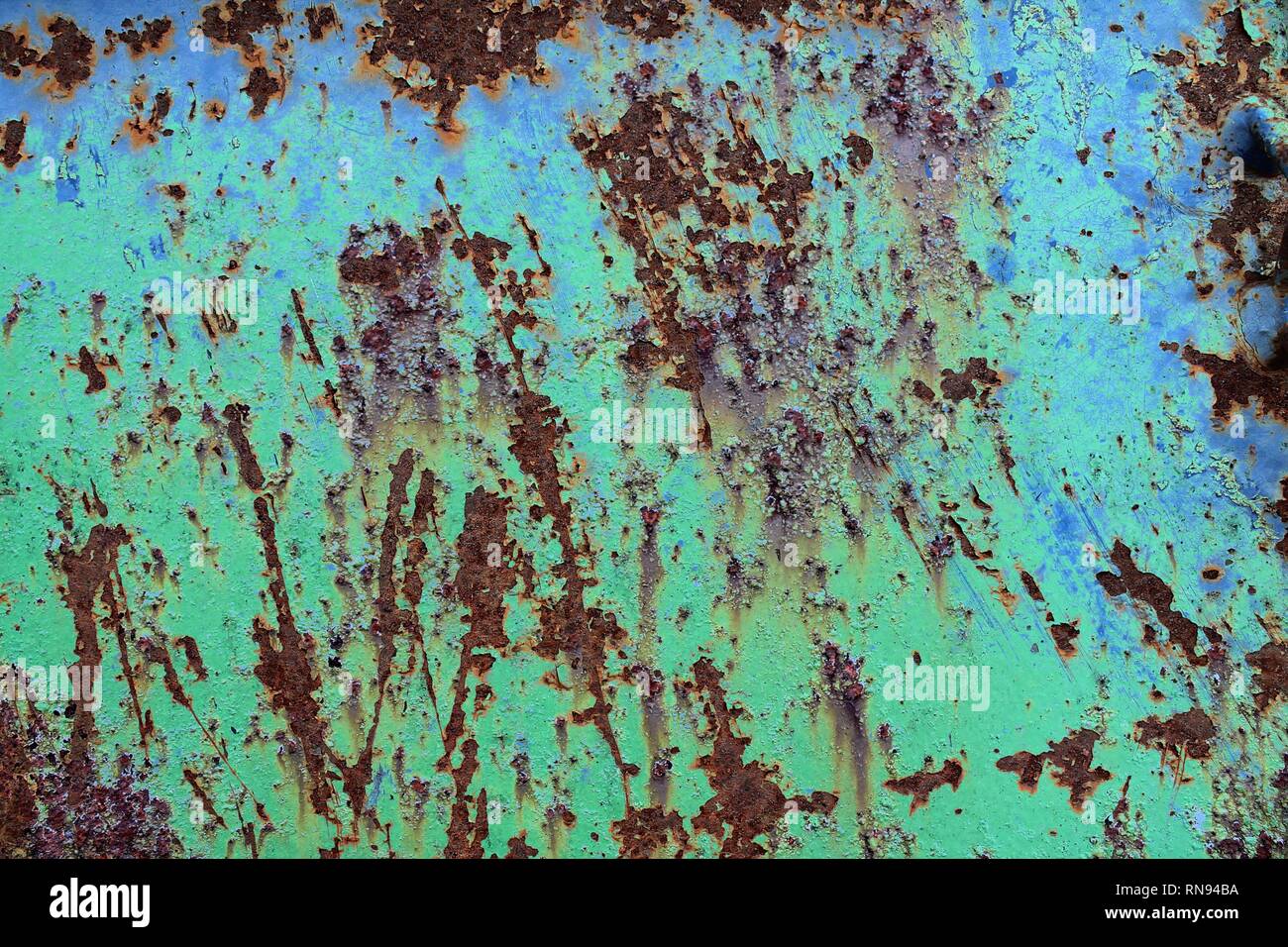 Close up surface of aged and weathered rusty metal surfaces in high ...