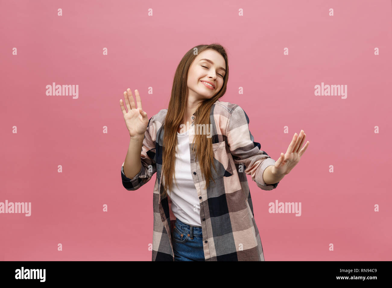 Portrait young girl dancing with inspired face expression. Active young ...