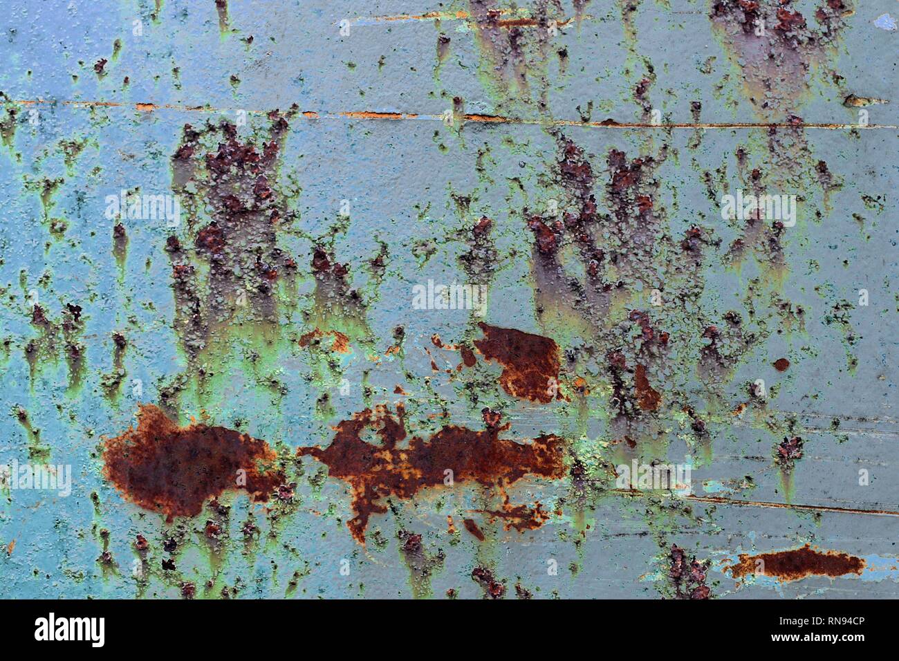 Close up surface of aged and weathered rusty metal surfaces in high ...