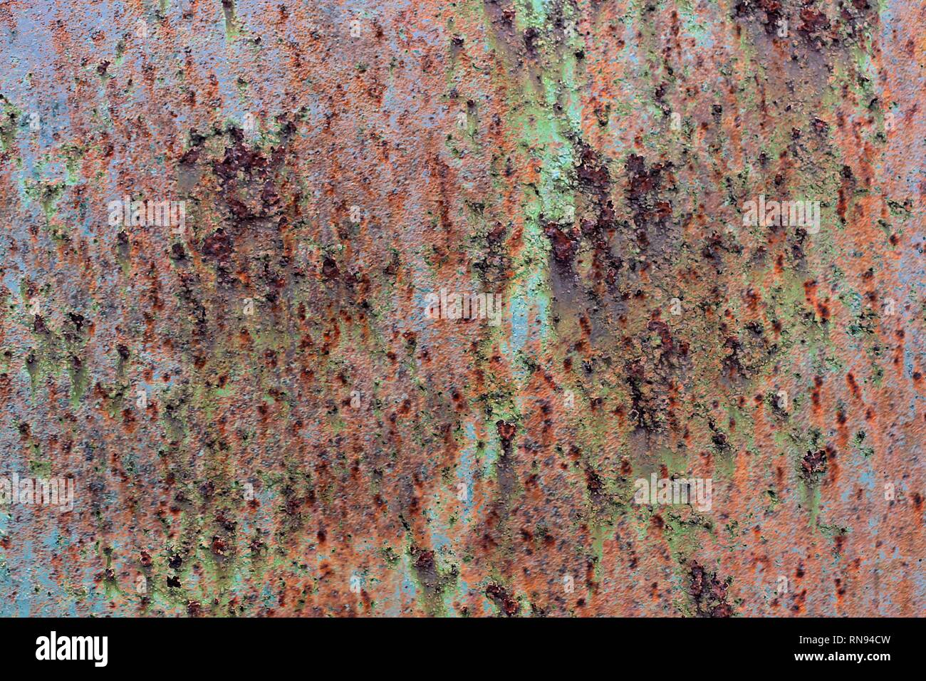 Close up surface of aged and weathered rusty metal surfaces in high ...