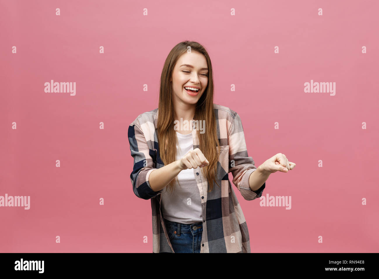 Portrait young girl dancing with inspired face expression. Active young ...