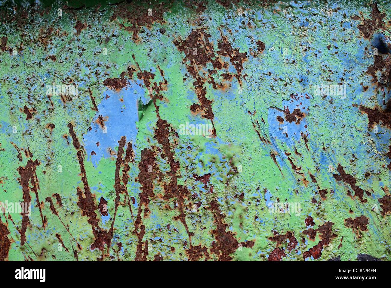 Close up surface of aged and weathered rusty metal surfaces in high ...