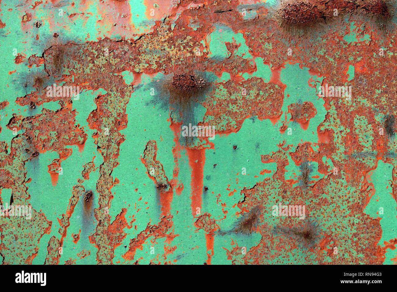 Close up surface of aged and weathered rusty metal surfaces in high ...
