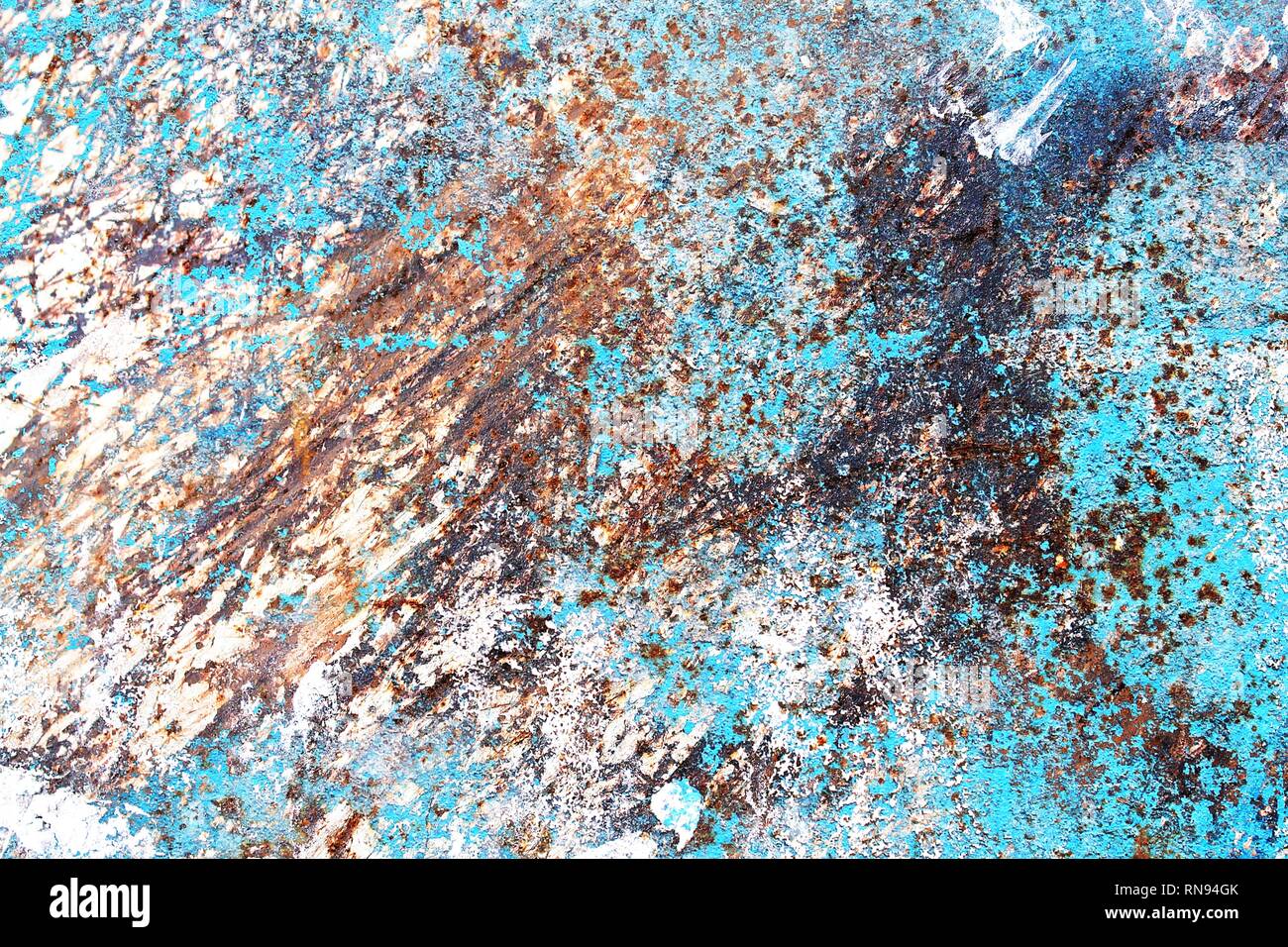 Close up surface of aged and weathered rusty metal surfaces in high ...
