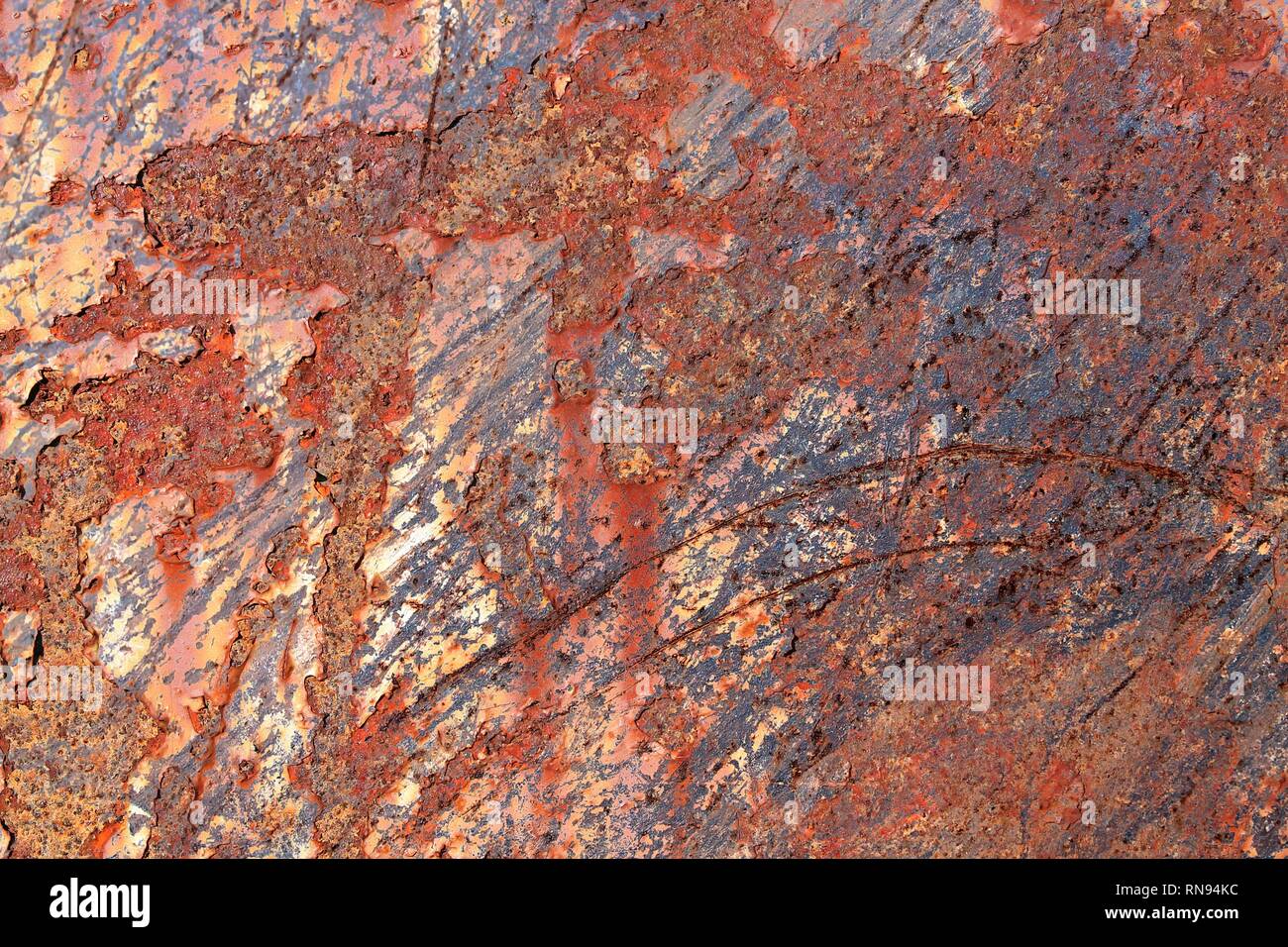 Close up surface of aged and weathered rusty metal surfaces in high ...
