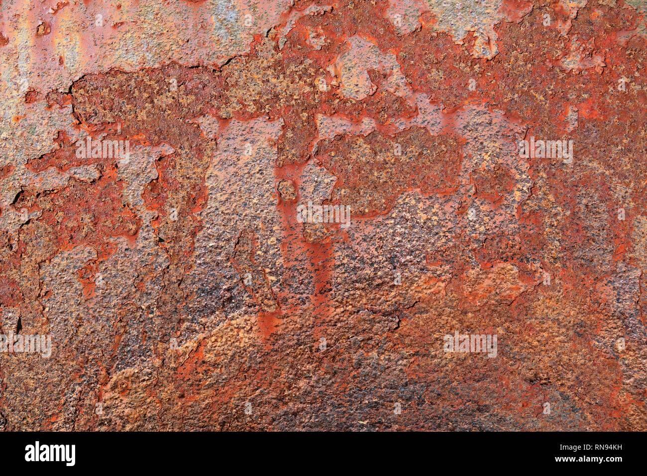 Close up surface of aged and weathered rusty metal surfaces in high ...