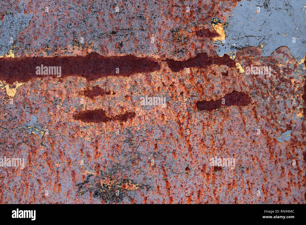 Close up surface of aged and weathered rusty metal surfaces in high ...