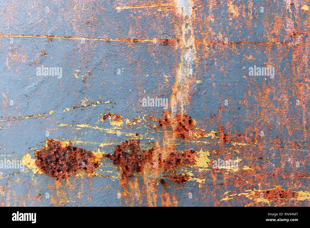 Close up surface of aged and weathered rusty metal surfaces in high ...