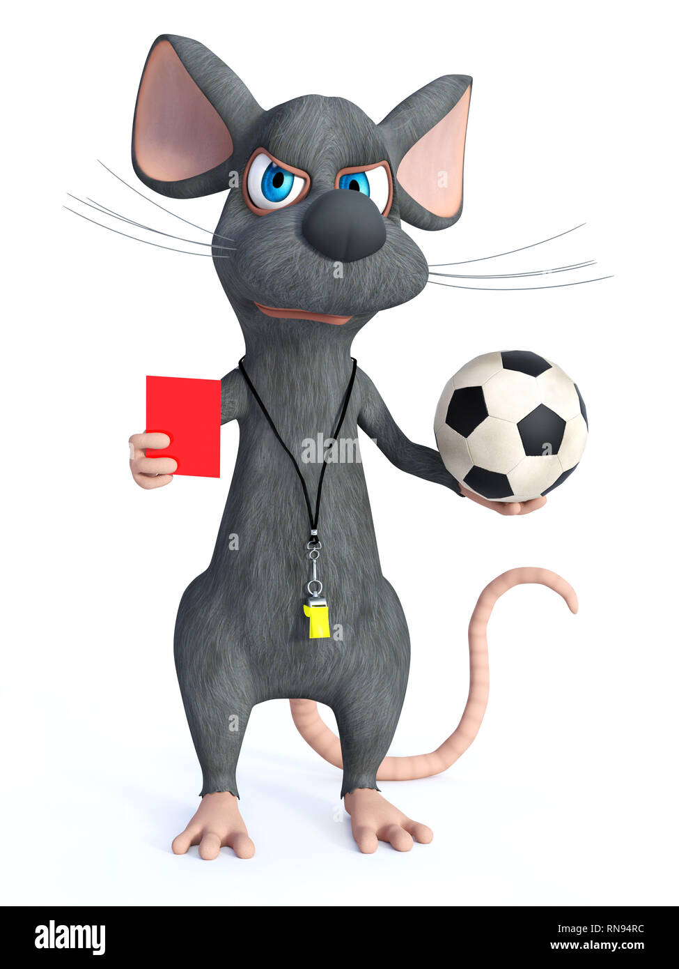 3D rendering of a cute cartoon mouse acting as a soccer referee ...