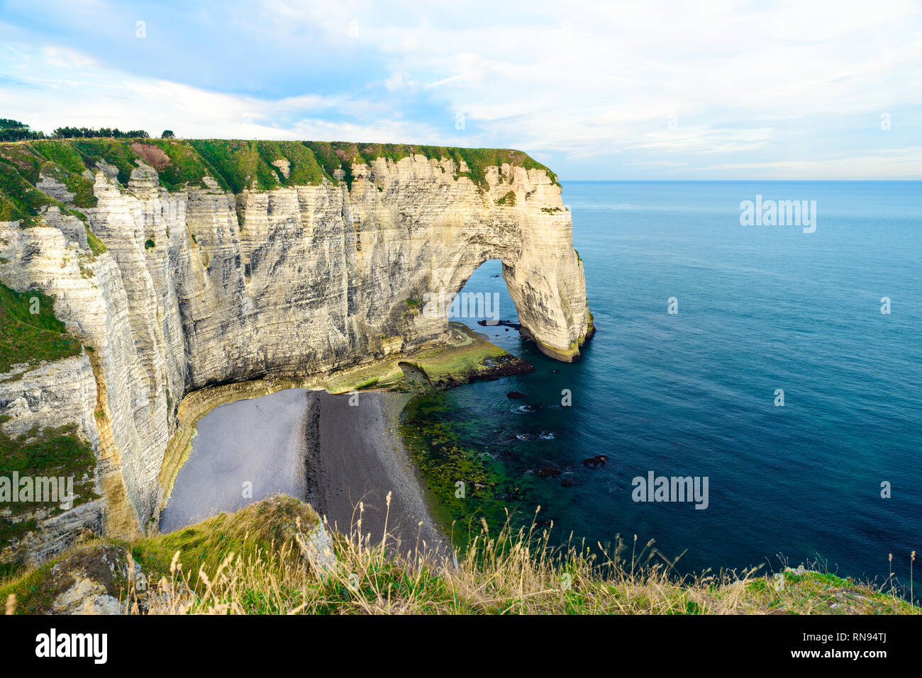 famous coastline with cliffs Aval of Etretat ,Normandy, France, Europe ...