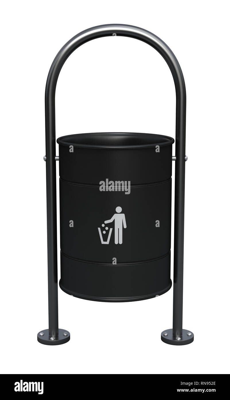 3d render of black dustbin isolated over white background Stock Photo ...