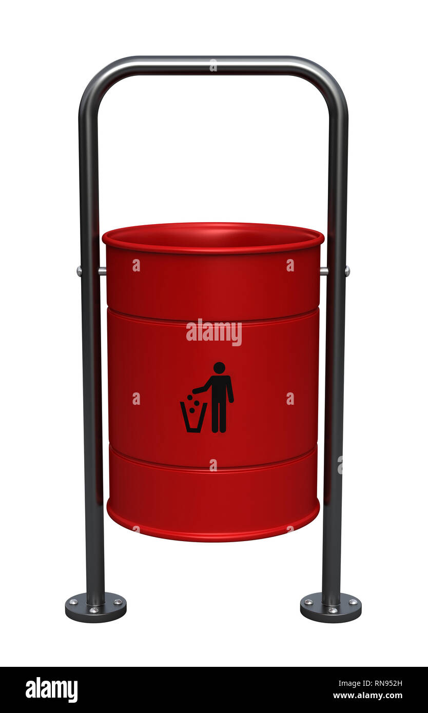 3d render of red dustbin isolated over white background Stock Photo - Alamy