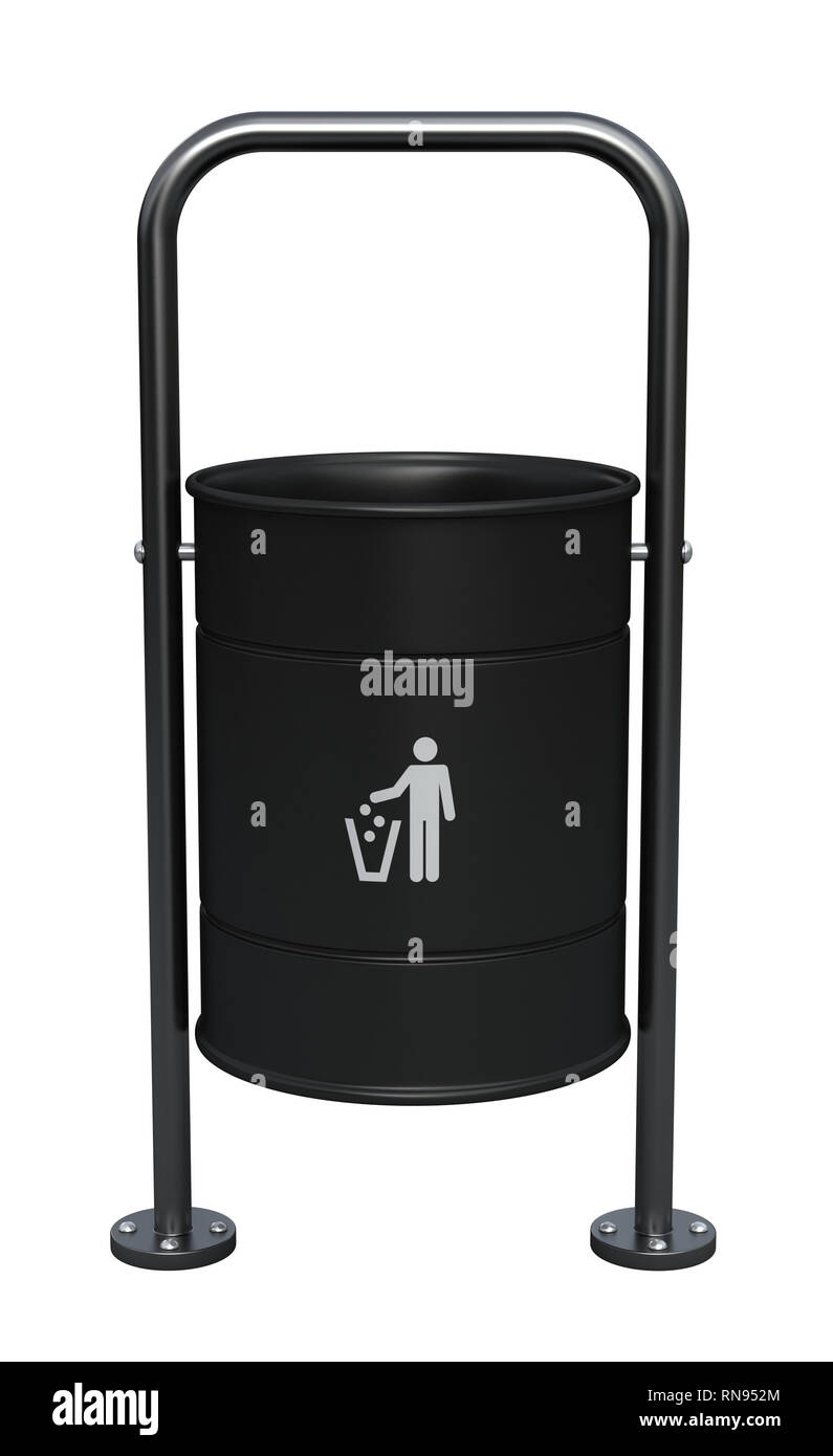 3d render of black dustbin isolated over white background Stock Photo ...