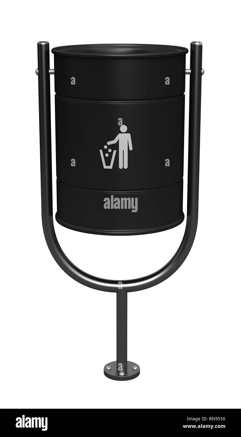 3d render of black dustbin isolated over white background Stock Photo ...