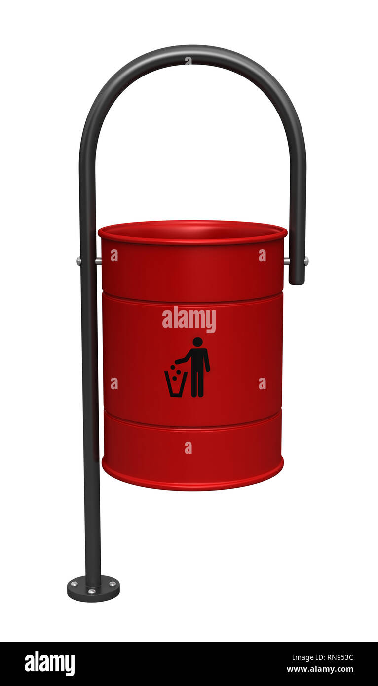 3d render of red dustbin isolated over white background Stock Photo - Alamy