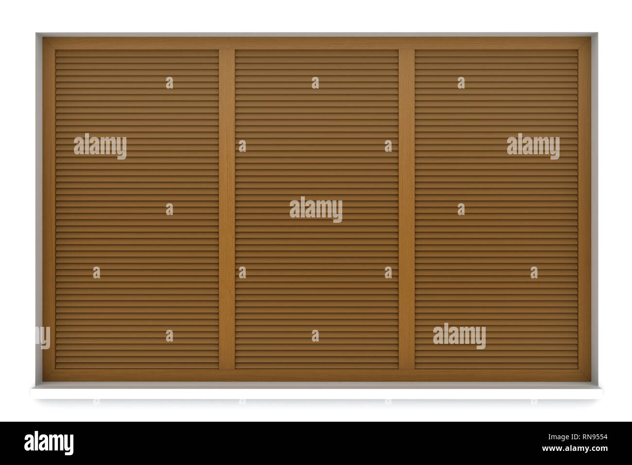 3d render of wooden window frame with external blinds isolated on white ...