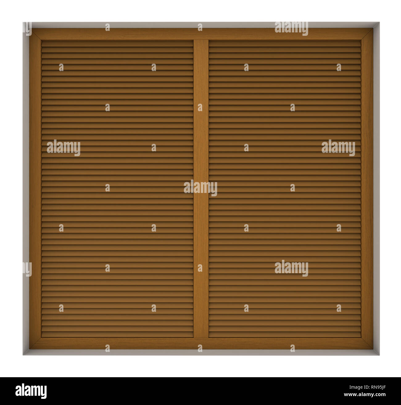 3d render of wooden window frame with external blinds isolated on white ...