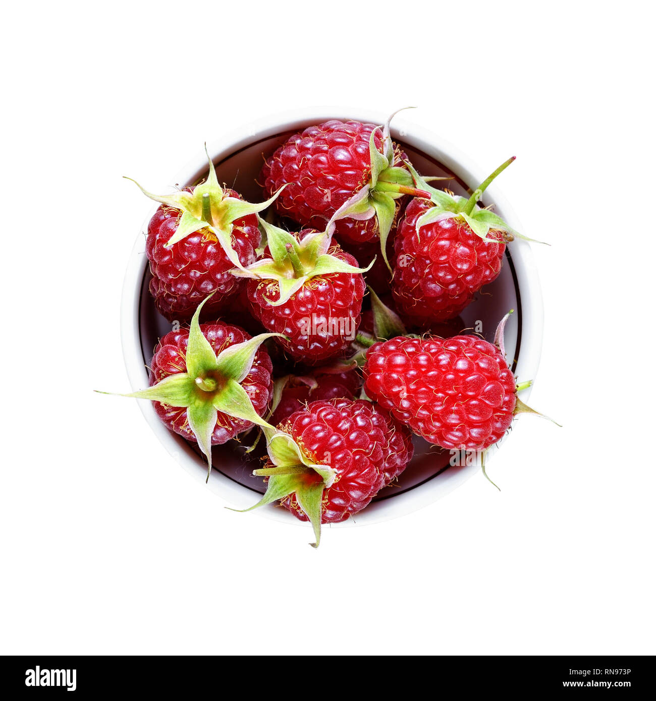Raspberry in bowl isolated on white background Stock Photo - Alamy