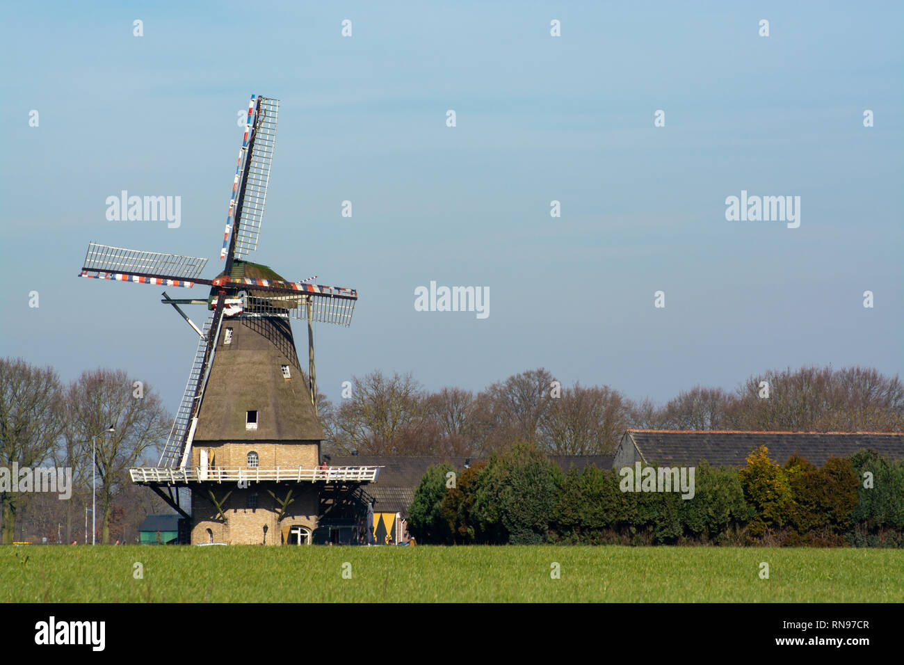 Spring landscape with traditional Dutch windmill in Brabant near Oerle ...