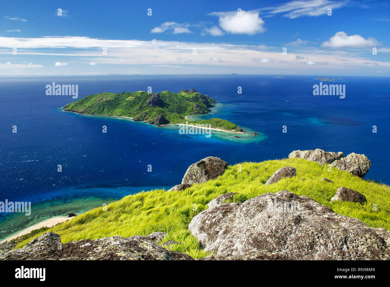 View of Kuata Island from Vatuvula Volcano on Wayaseva Island, Yasawa ...