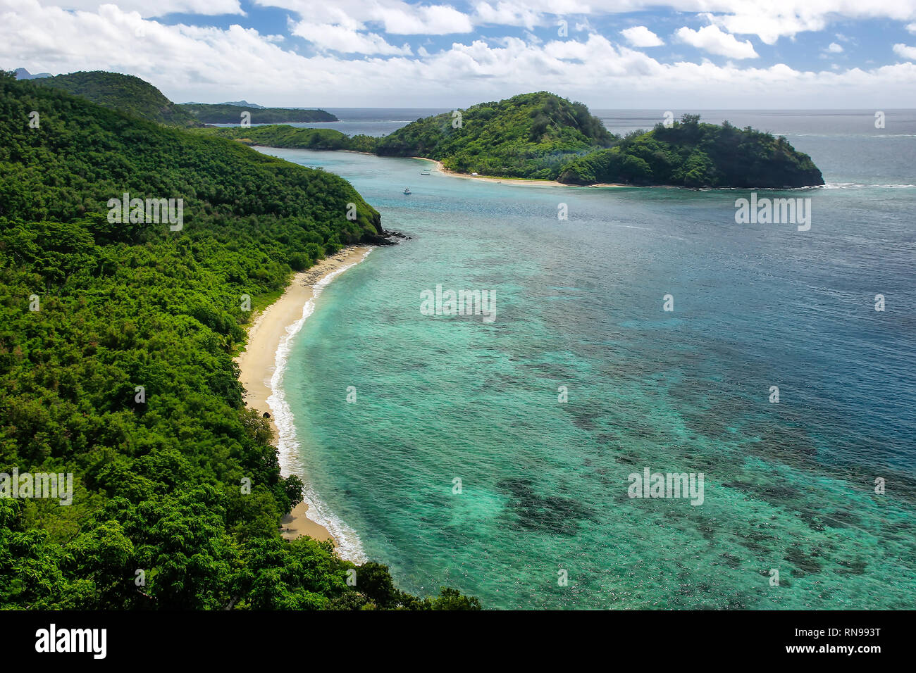 View of Drawaqa Island coastline and Nanuya Balavu Island, Yasawa ...