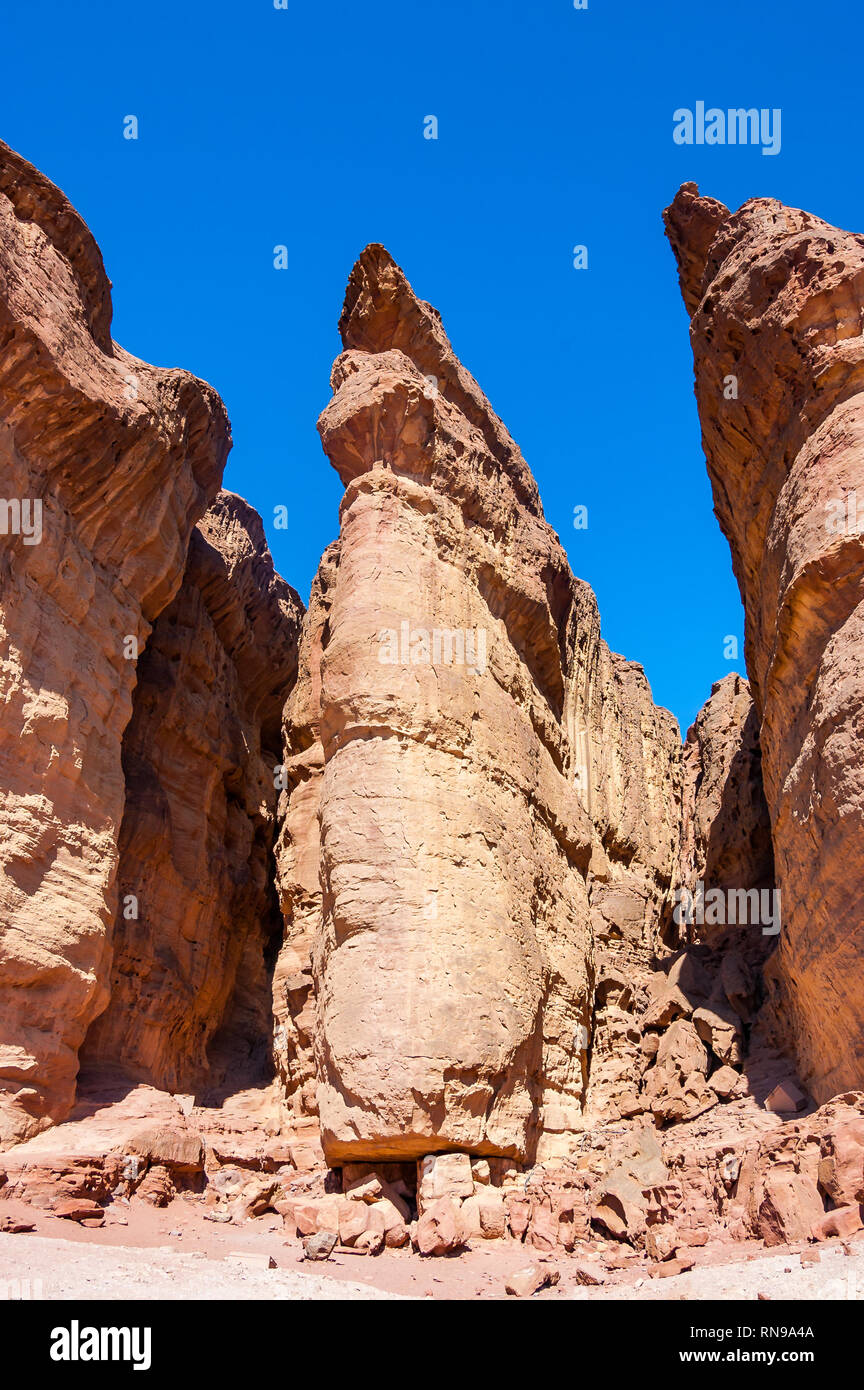 Amazing famous Solomon Pillars ancient high rocks cliffs with narrow ...