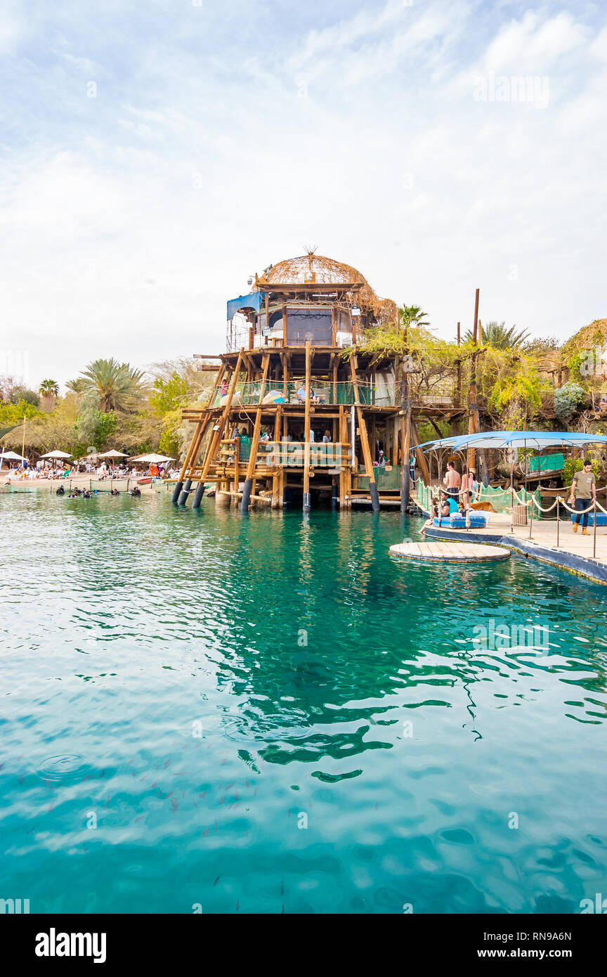 Eilat, Israel - March 21, 2017: Main building with bars and other ...