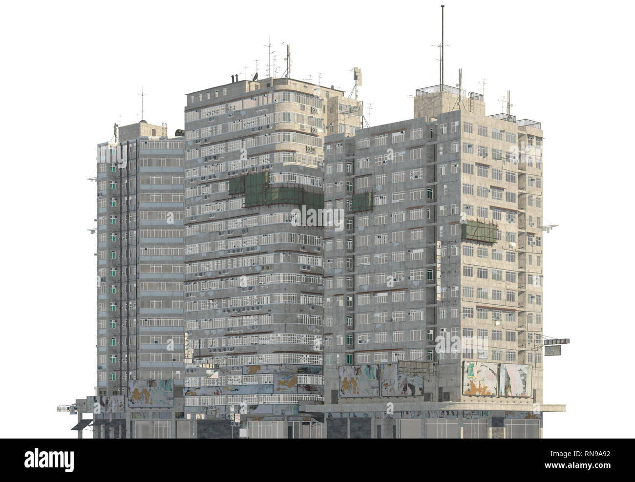3D illustration slums buildings isolated on white background Stock ...