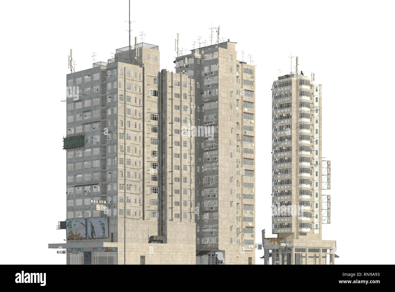 3D illustration slums buildings isolated on white background Stock ...