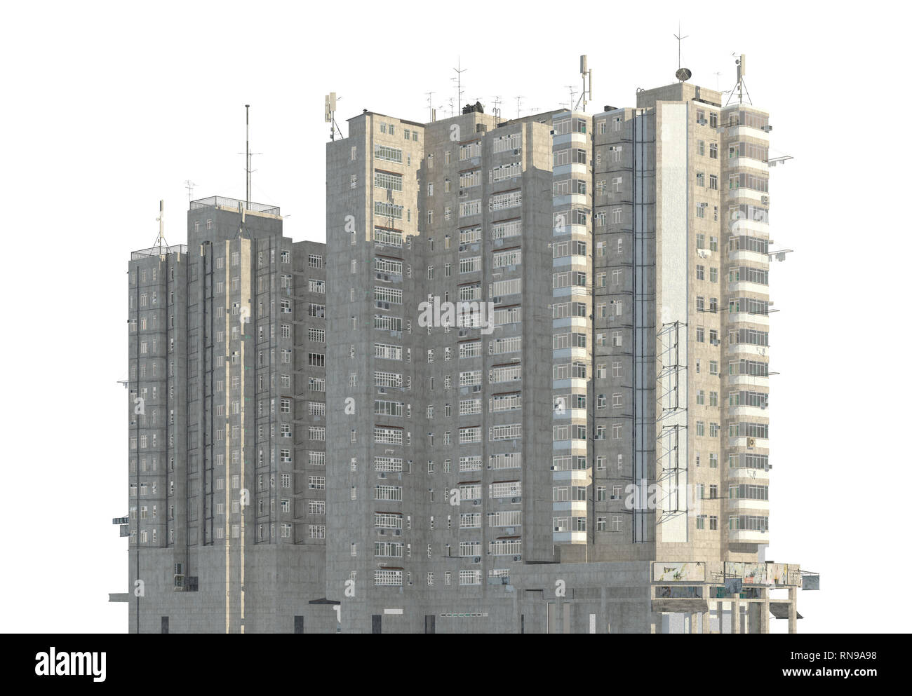 3D illustration slums buildings isolated on white background Stock ...