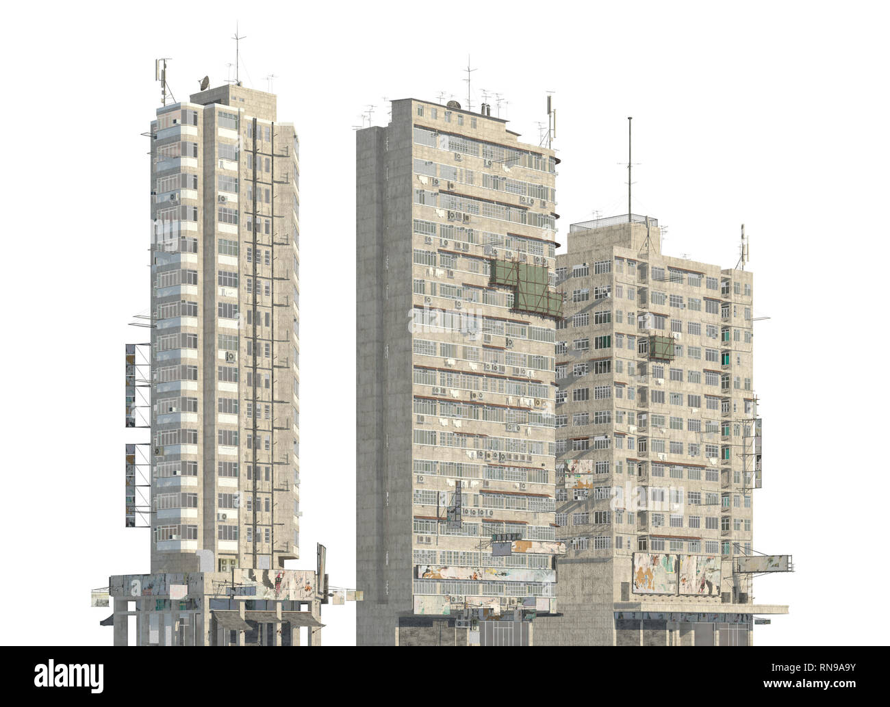 3D illustration slums buildings isolated on white background Stock ...