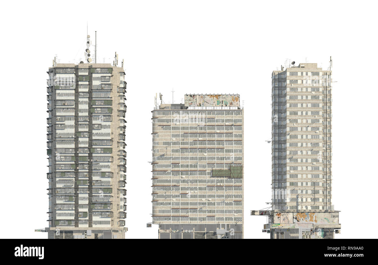 3D illustration slums buildings isolated on white background Stock ...