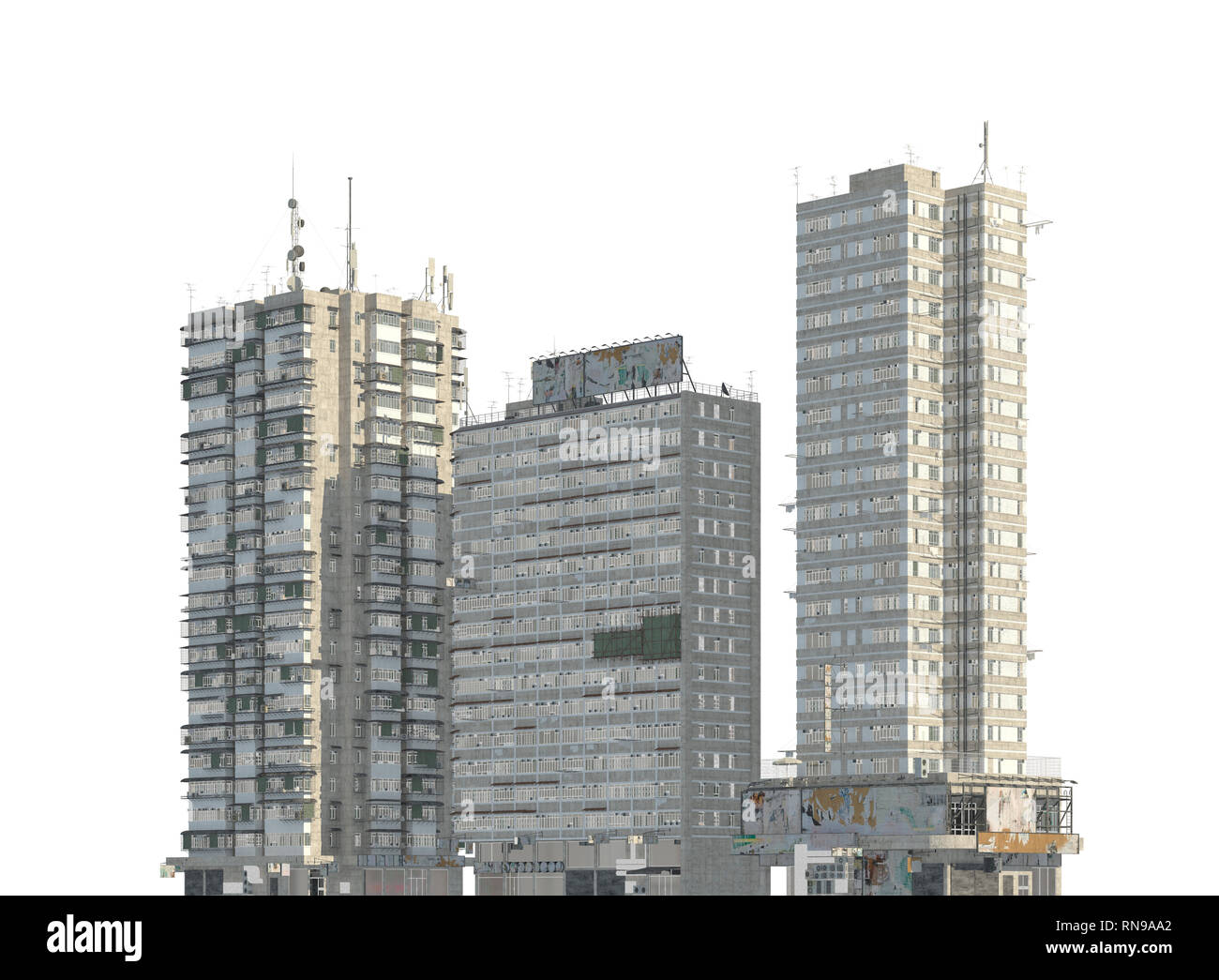 3D illustration slums buildings isolated on white background Stock ...