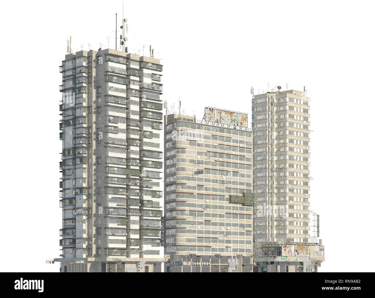 3D illustration slums buildings isolated on white background Stock ...