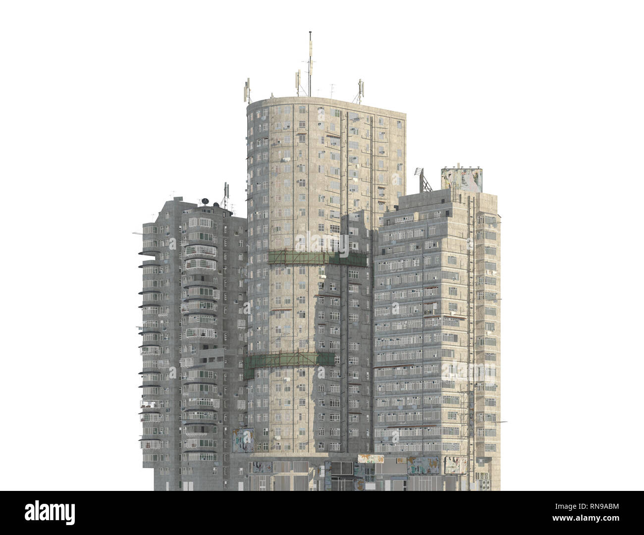 3D illustration slums buildings isolated on white background Stock ...