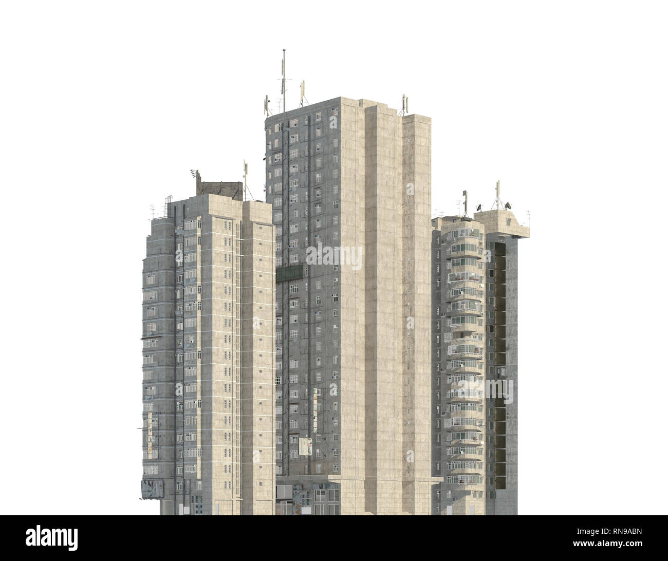 3D illustration slums buildings isolated on white background Stock ...