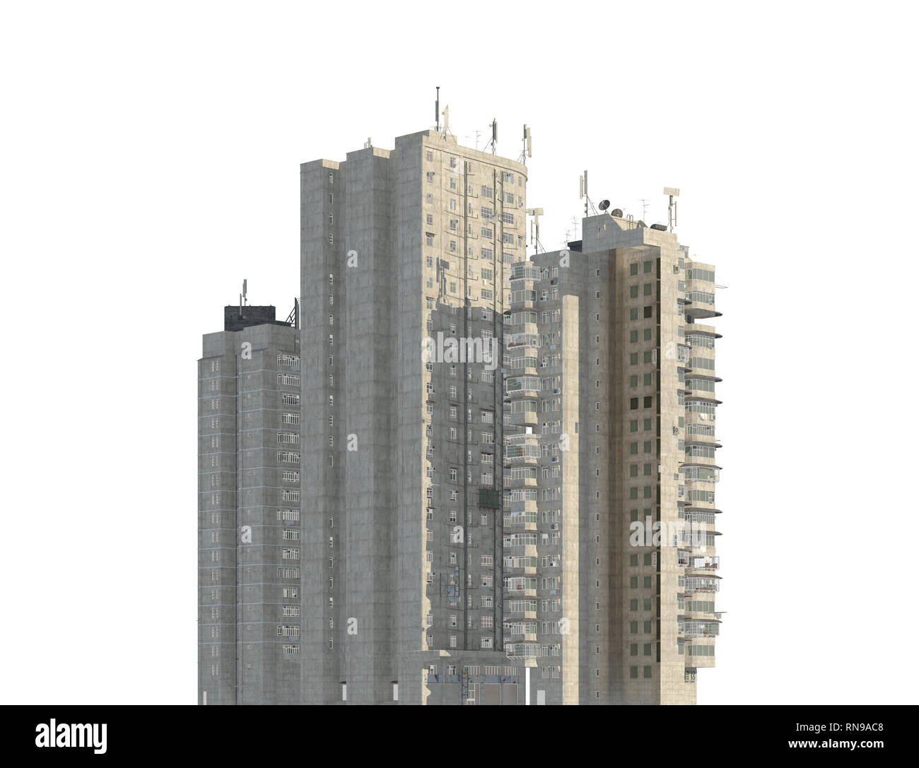 3D illustration slums buildings isolated on white background Stock ...