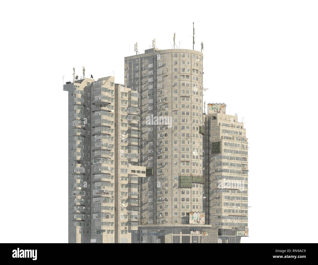 3D illustration slums buildings isolated on white background Stock ...