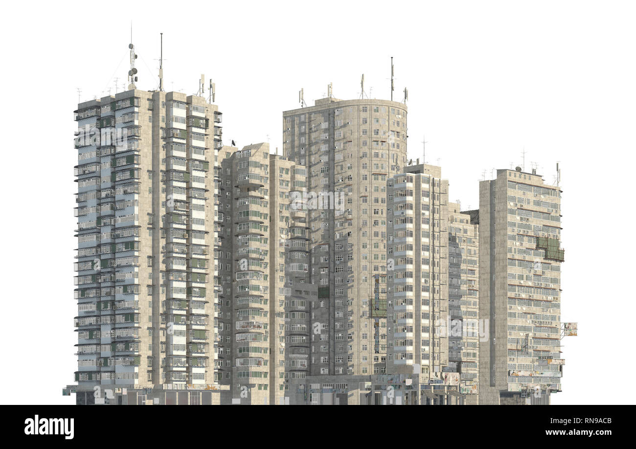 3D illustration slums buildings isolated on white background Stock ...