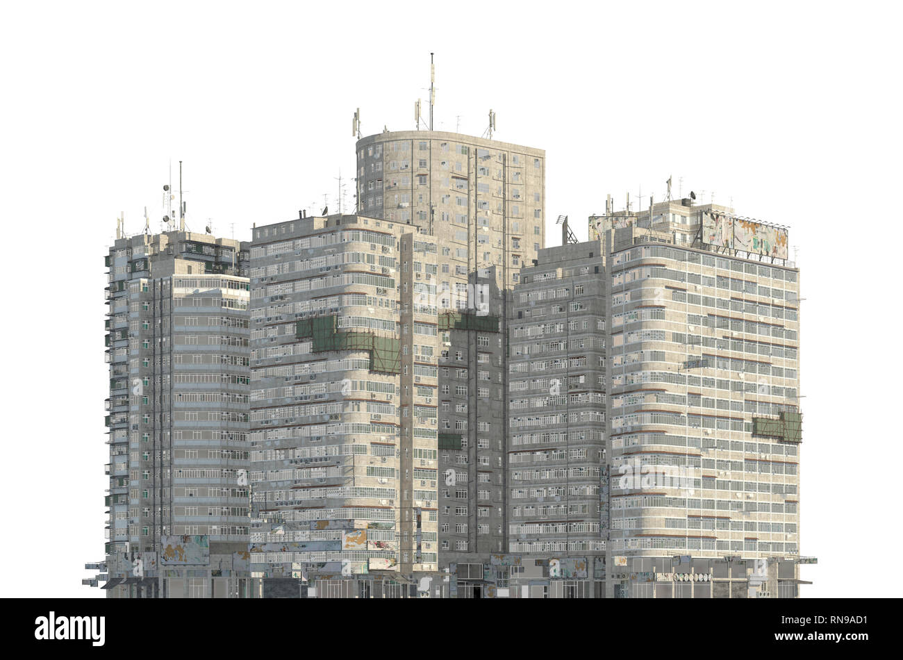 3D illustration slums buildings isolated on white background Stock ...