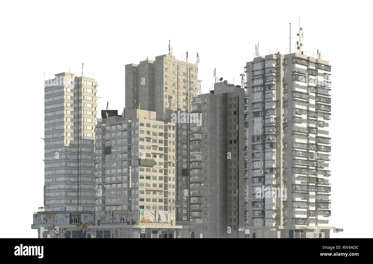 3D illustration slums buildings isolated on white background Stock ...