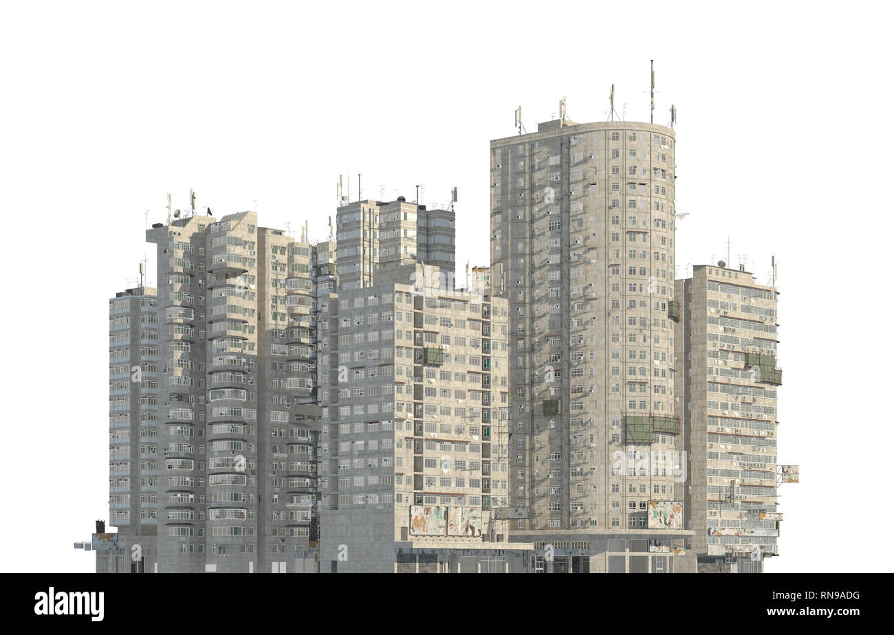 3D illustration slums buildings isolated on white background Stock ...