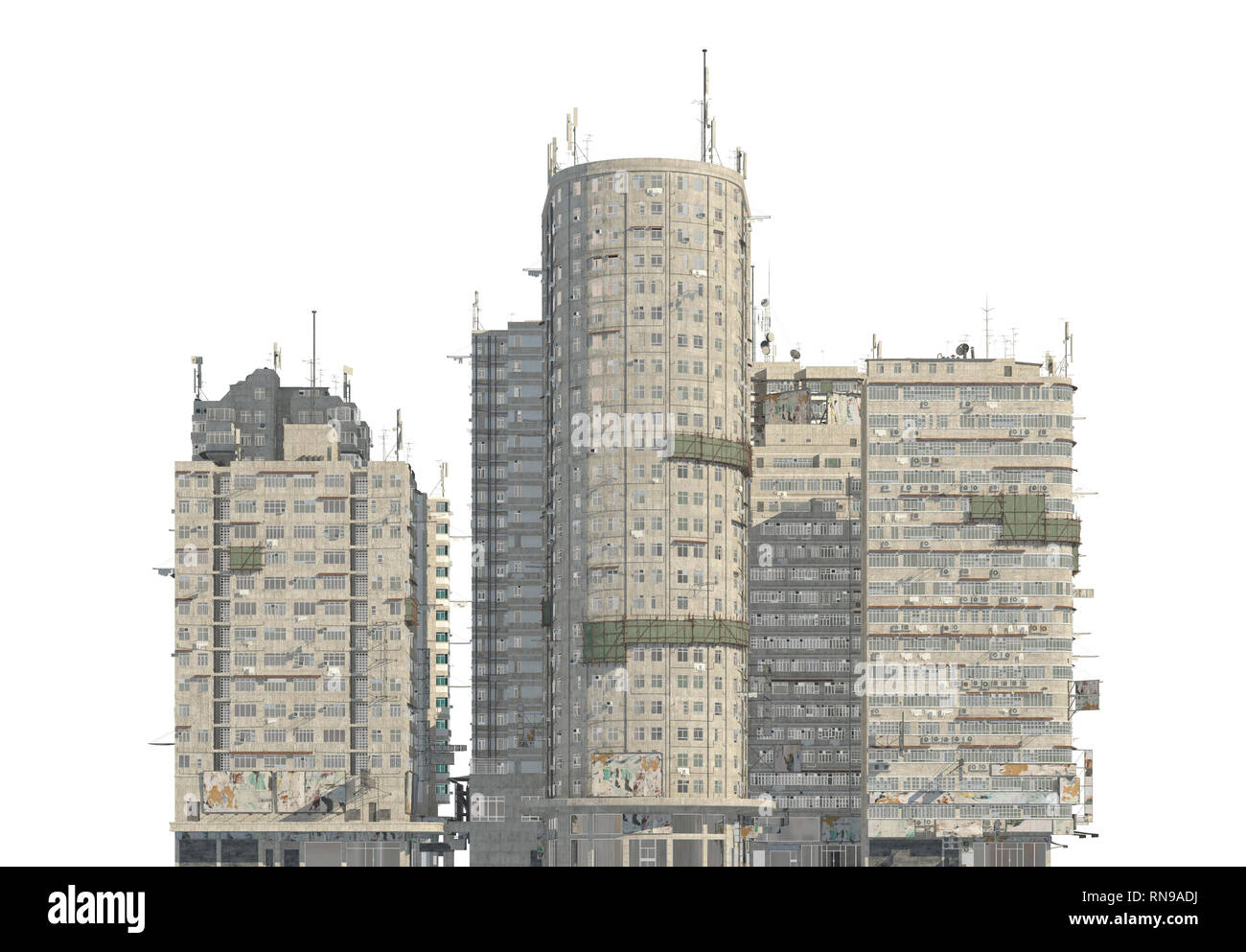 3D illustration slums buildings isolated on white background Stock ...