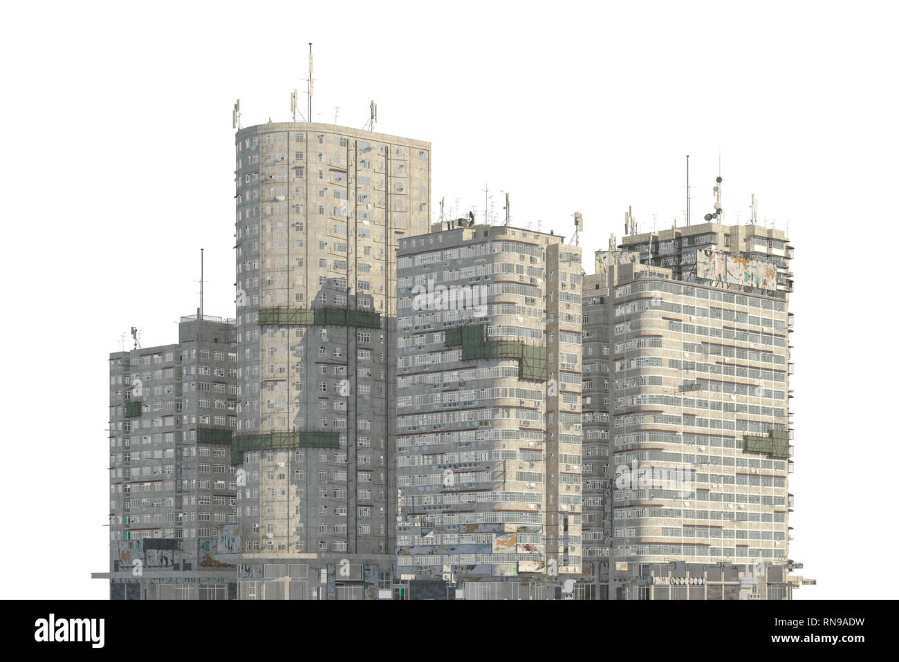 3D illustration slums buildings isolated on white background Stock ...